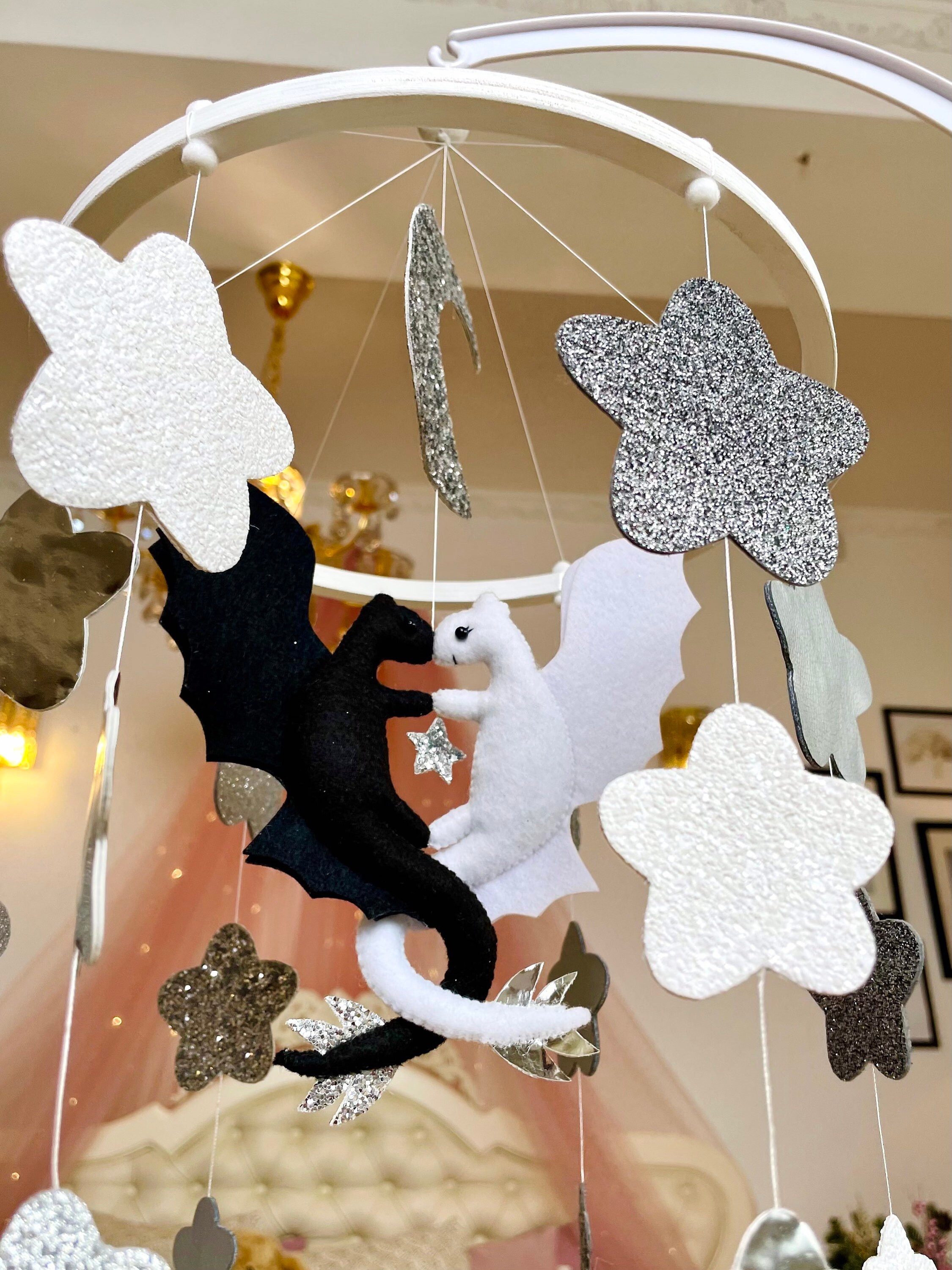 Dragon Baby Crib Mobile for Boy or Girl. Dino White and Black Hanging ...