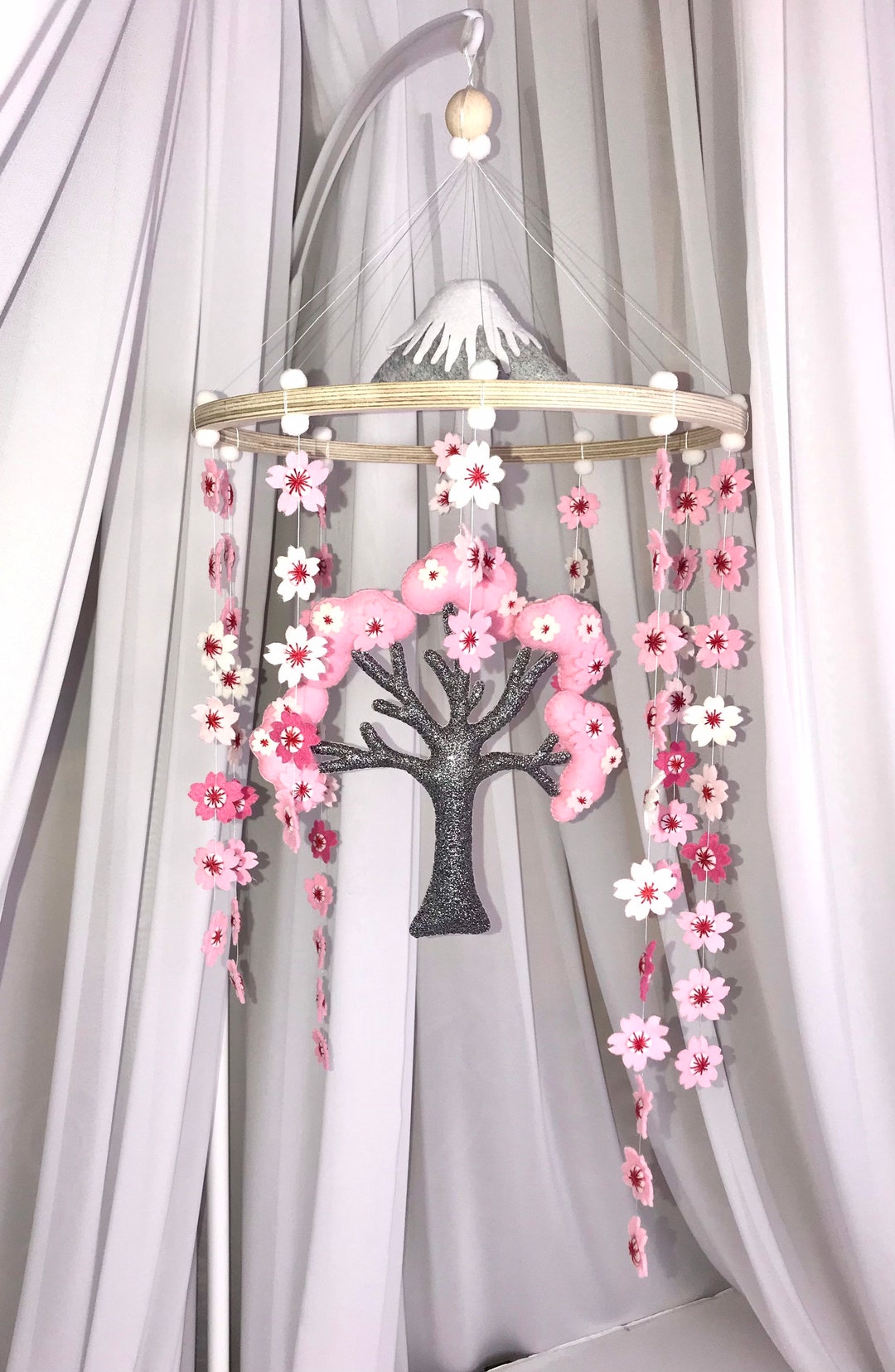 Baby Mobile Crib Sakura Felt Tree Japan Flowers Crib Pink Mountain ...