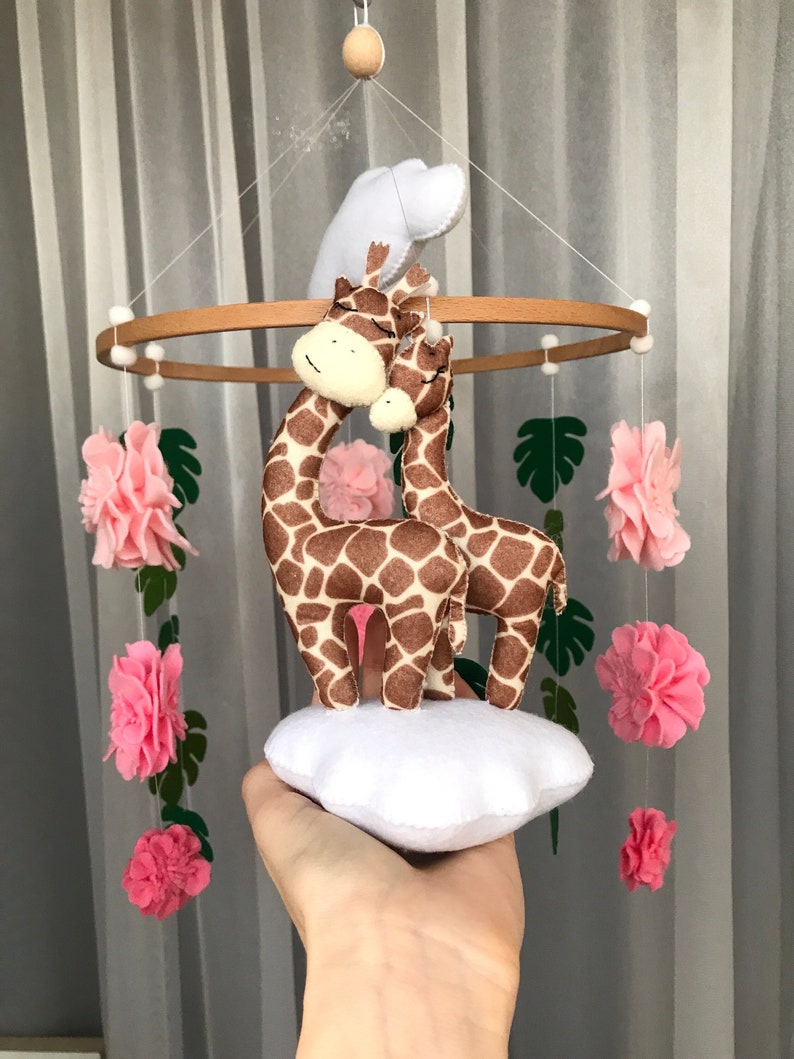 Giraffe Baby Mobile for Girl. Safari Animals Felt Hanging Monstera ...