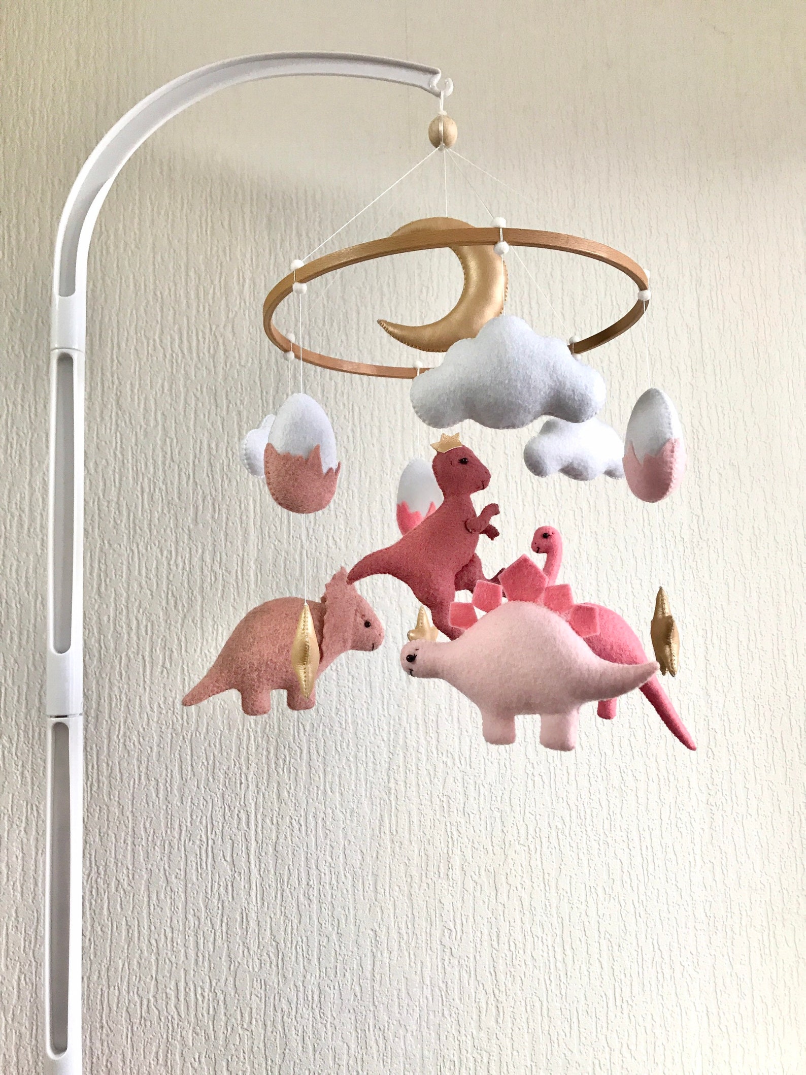 Pink Dinosaurs Baby Crib Mobile for Girl. Felt Hanging Dino Animals ...