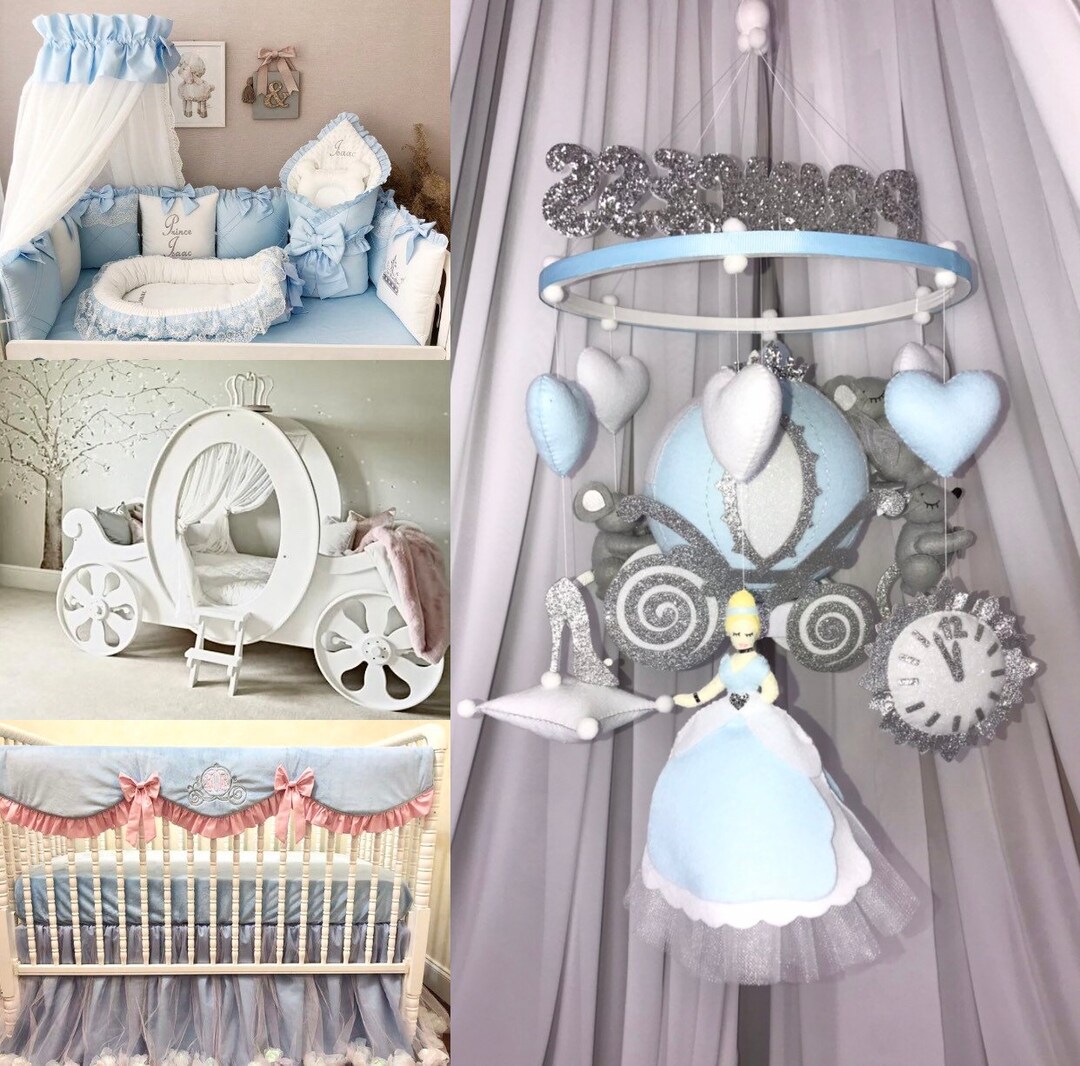 Princess Baby Mobile Girl Cinderella Crib, Blue Felt Nursery Decor Kids ...