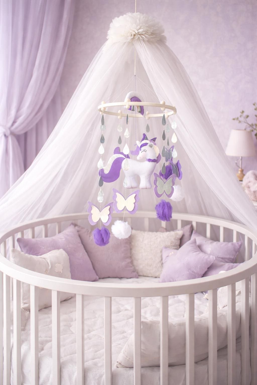 Lavender Unicorn Baby Mobile, Purple Nursery Crib Mobile, Butterfly ...