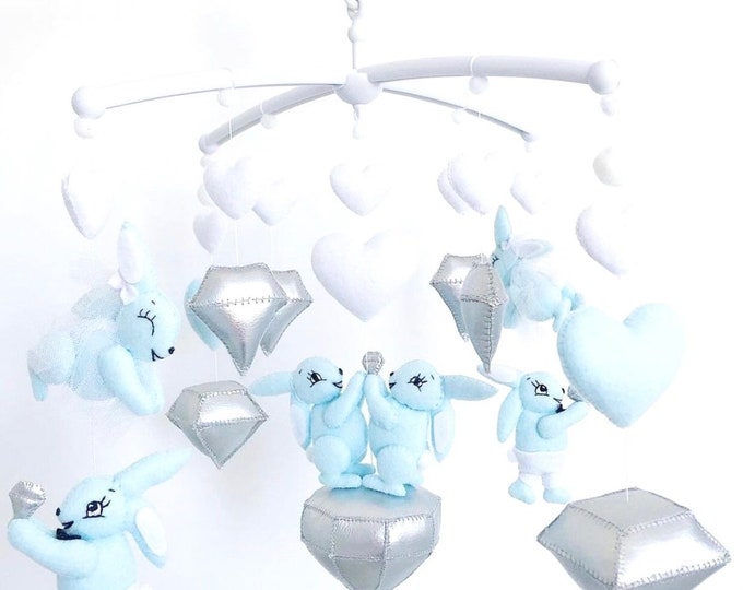 Bunny Mobile Rabbit Mobile-baby Mobile Nursery Decor Felt Balls ...