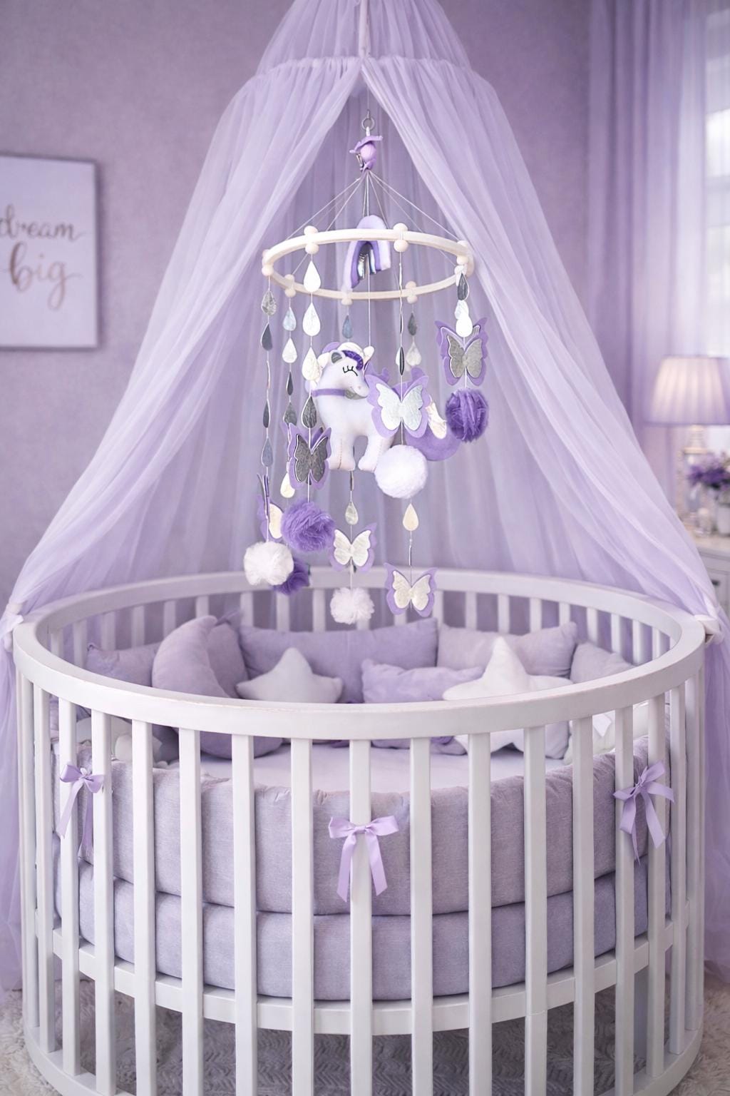 Lavender Unicorn Baby Mobile, Purple Nursery Crib Mobile, Butterfly ...