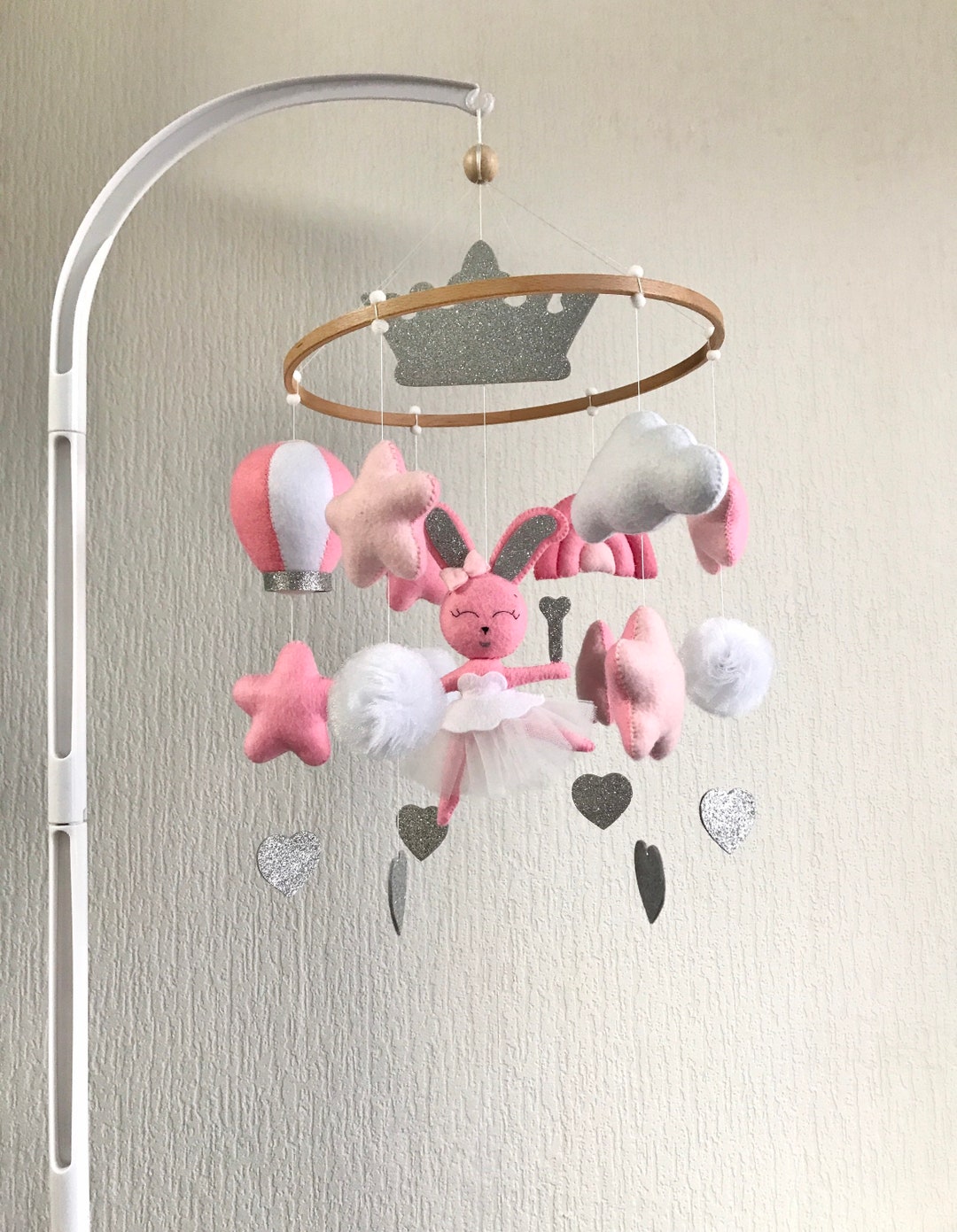 Baby Mobile Ballerina Bunny for Girl. Dancer Mobile Girl. Nursery Pink ...