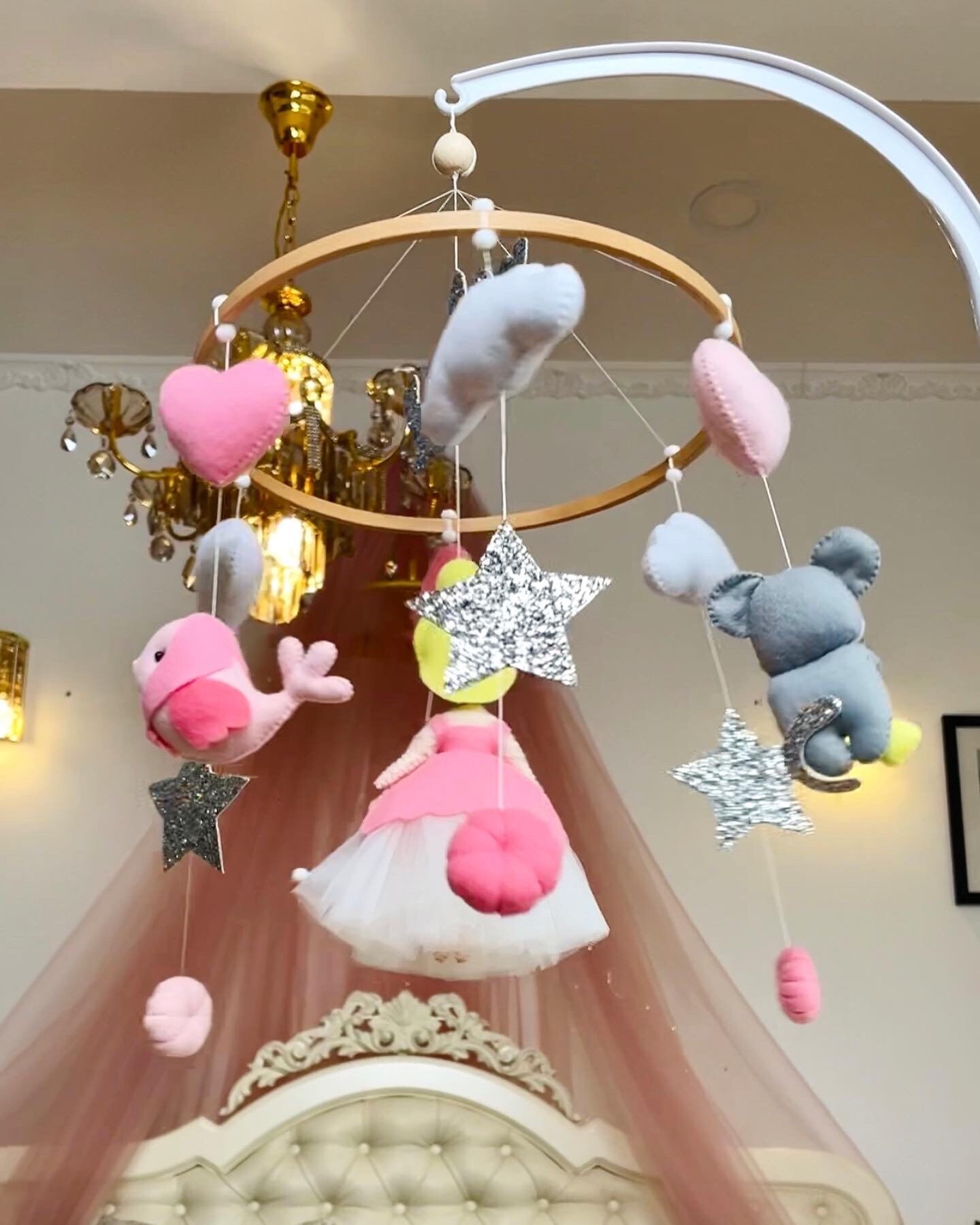 Pink Princess Baby Crib Mobile for Girl. Felt Hanging Nursery Decor ...