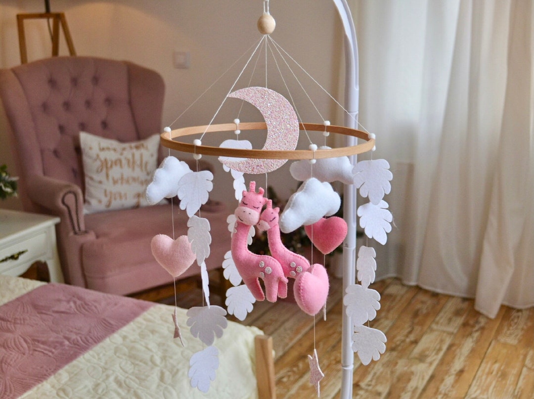 Safari Giraffe Baby Mobile for Girl. Pink Felt Hanging Africa Star ...