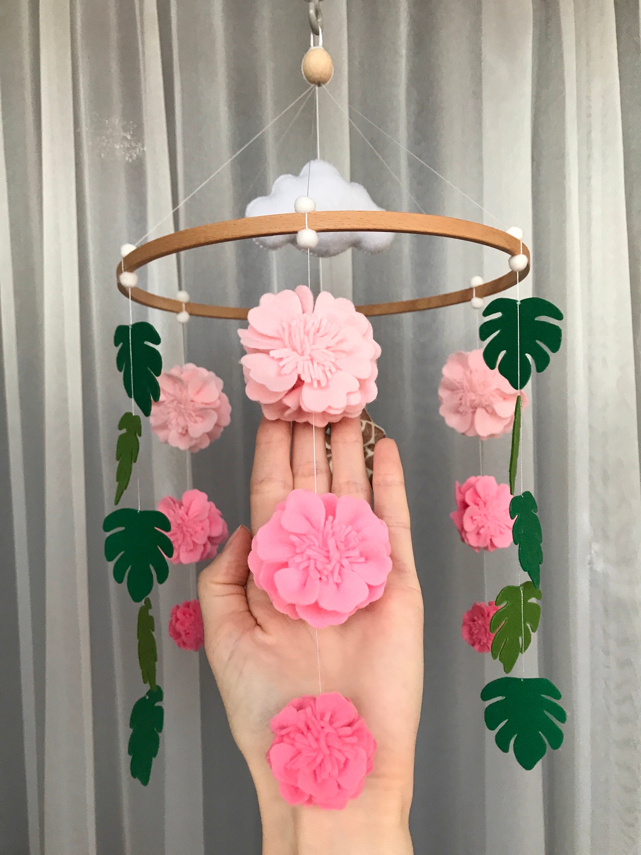 Giraffe Baby Mobile for Girl. Safari Animals Felt Hanging Monstera ...