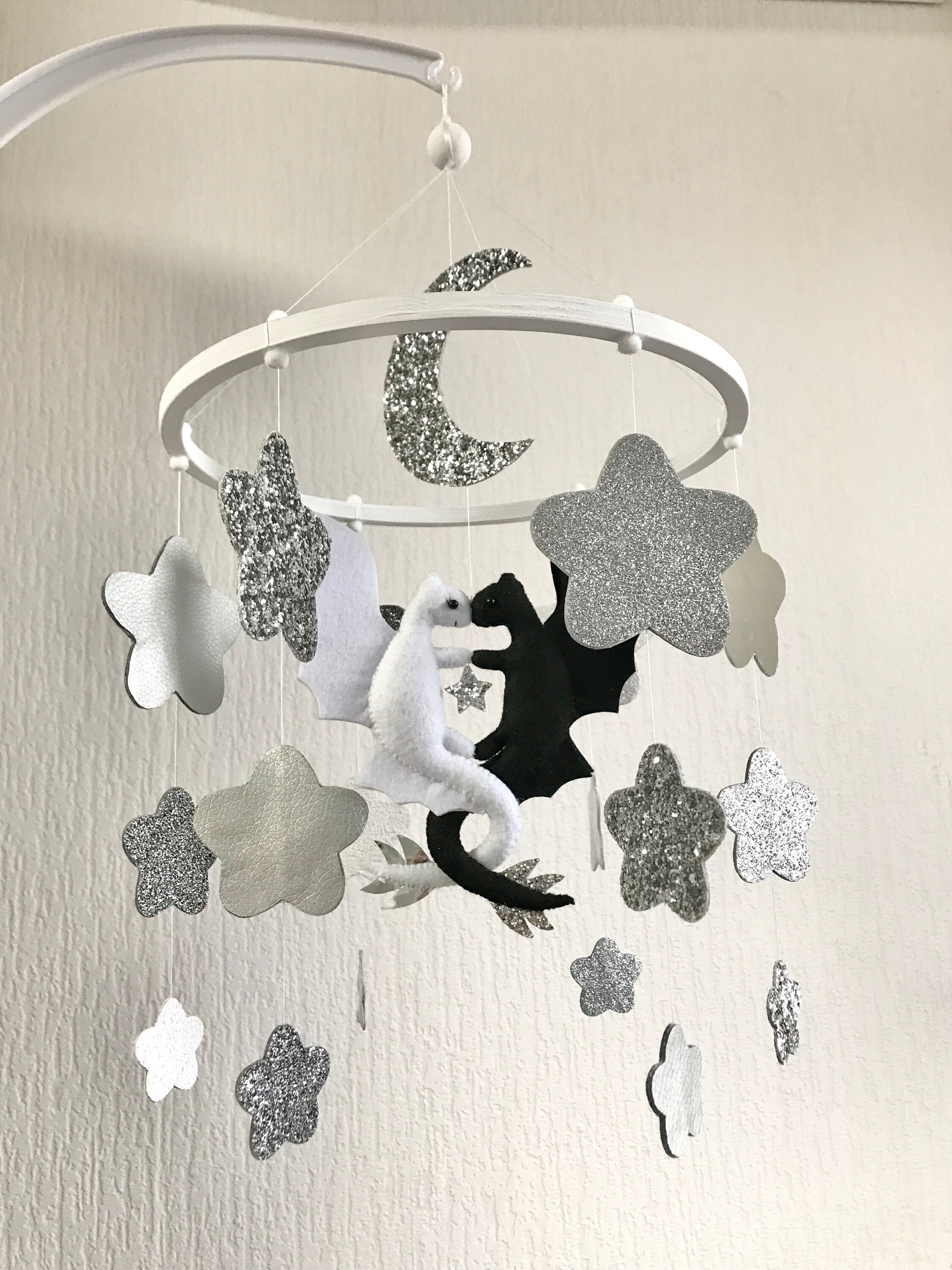 Dragon Baby Crib Mobile for Boy or Girl. Dino White and Black Hanging ...