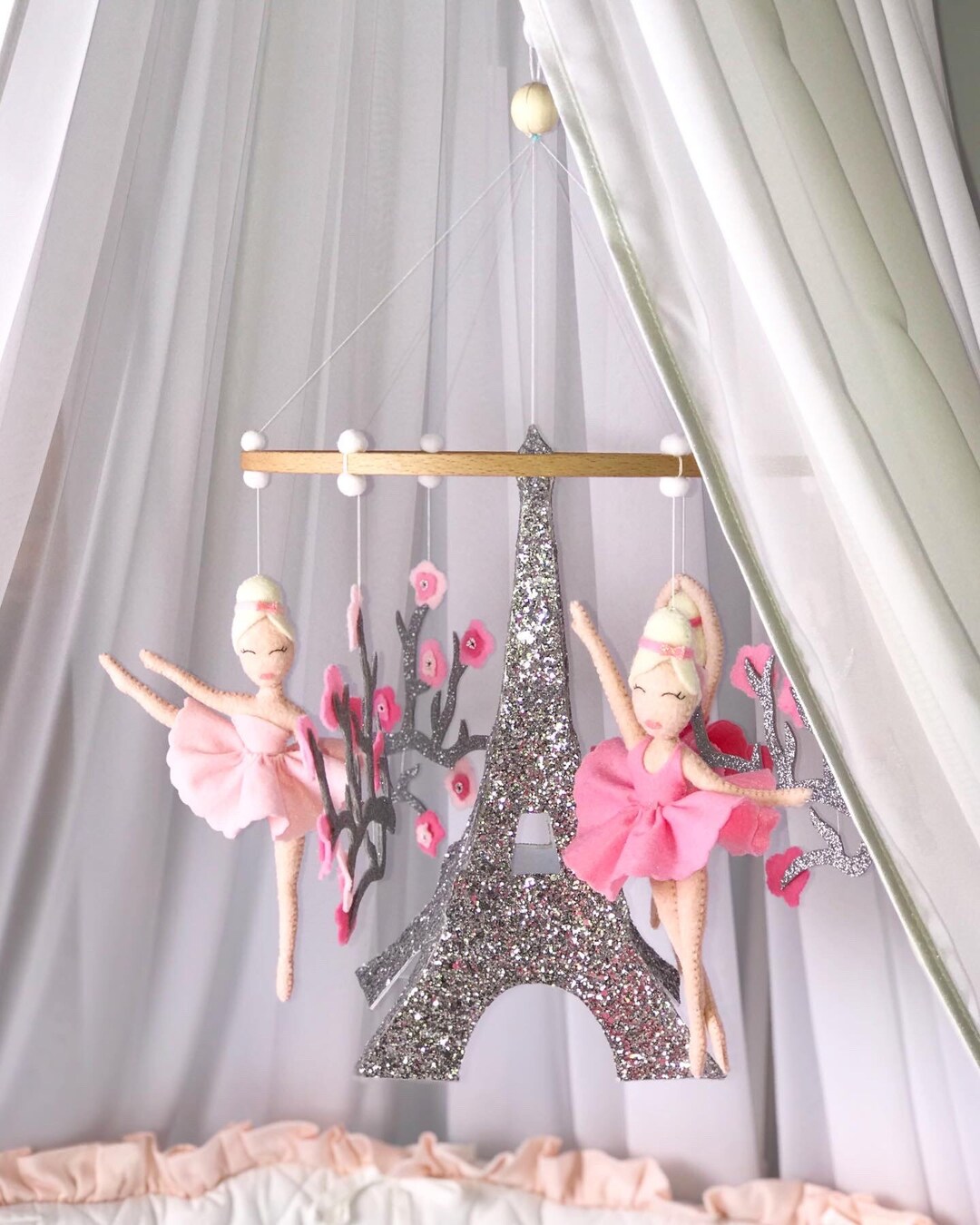 Ballerina Baby Mobile for Girl - Flowers Pink Mobile - Girl Dancer ...