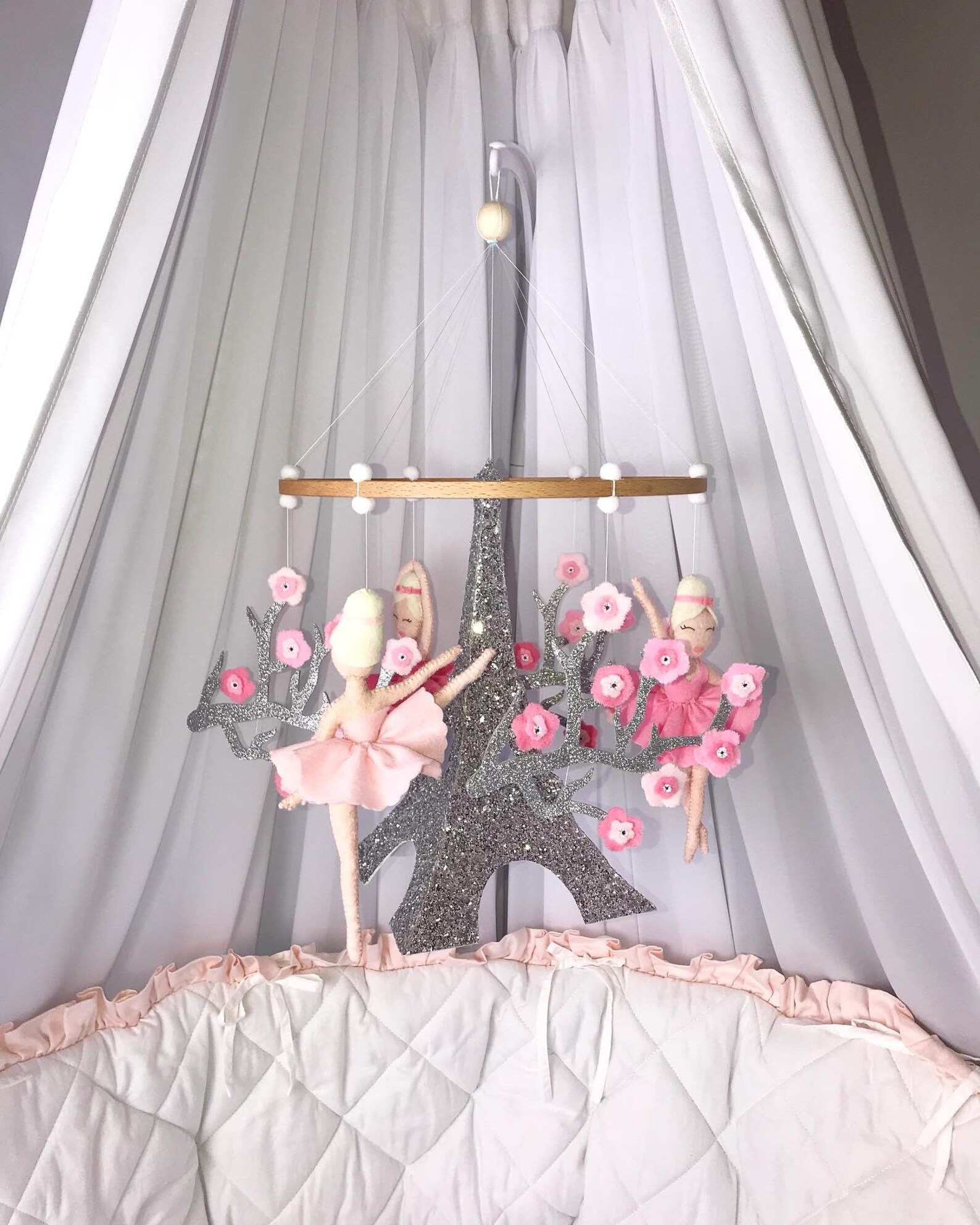 Ballerina Baby Mobile for Girl - Flowers Pink Mobile - Girl Dancer ...