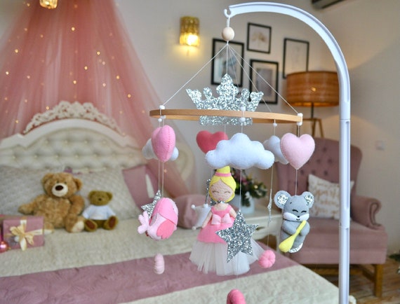 Pink Princess Cinderella Baby Crib Mobile for Girl. Felt Pastel Minimalist Hanging Clouds Moon and Stars Nursery Decor. Baby Shower Gift. Etsy UK