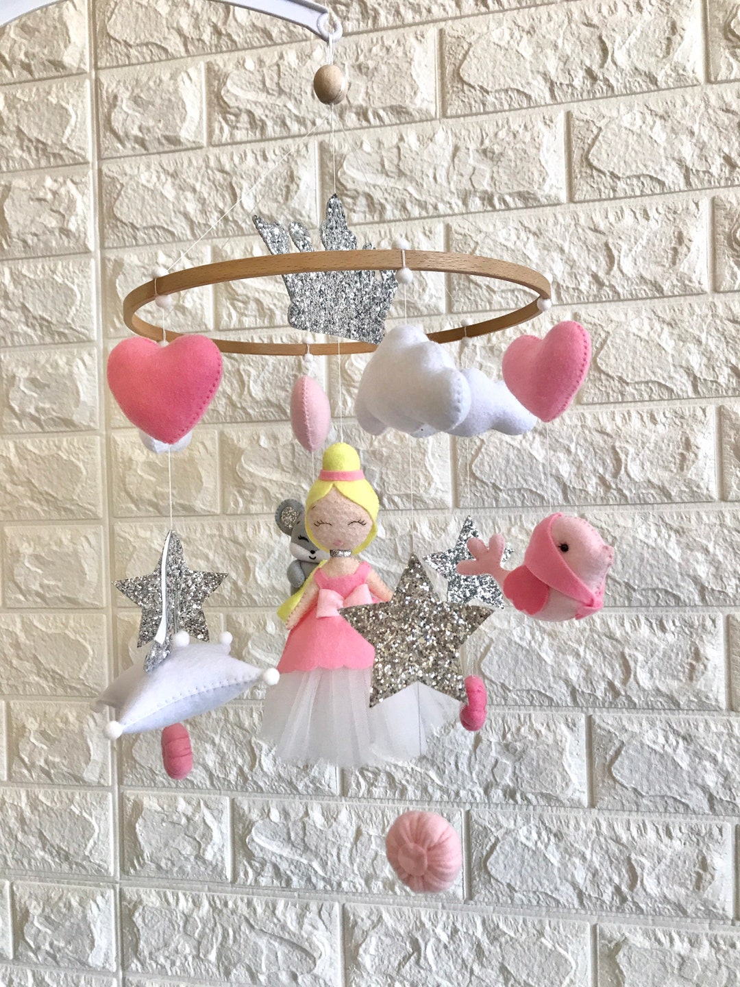 Baby Mobile Princess for Girl. Cinderella Pink Crib Nursery Decor ...