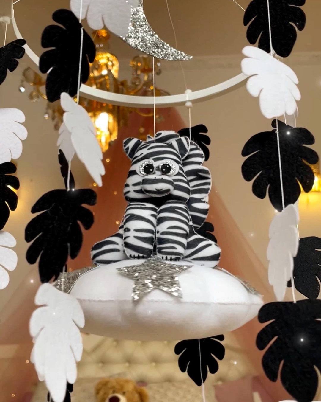 Baby Mobile Zebra Girl Boy Safari Jungle Minimalist Small Animals White ...