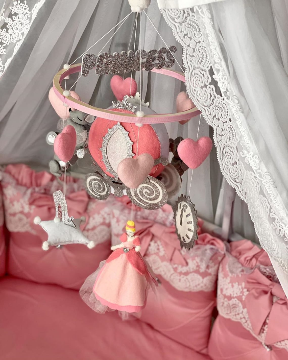 Nursery Mobile Girl. Baby Mobile Princess Cinderella Pink Crib - Etsy