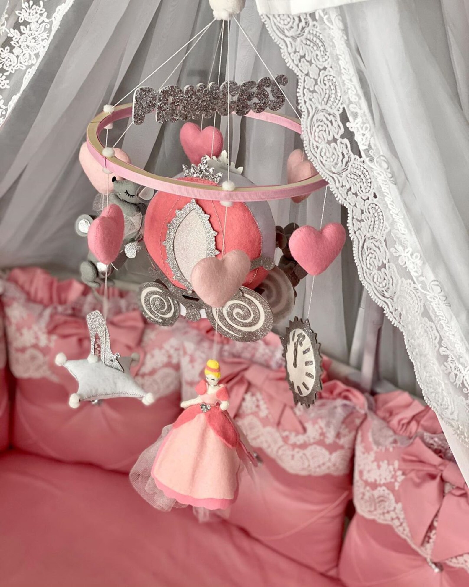 Nursery Mobile Girl. Baby Mobile Princess Cinderella Pink Crib - Etsy