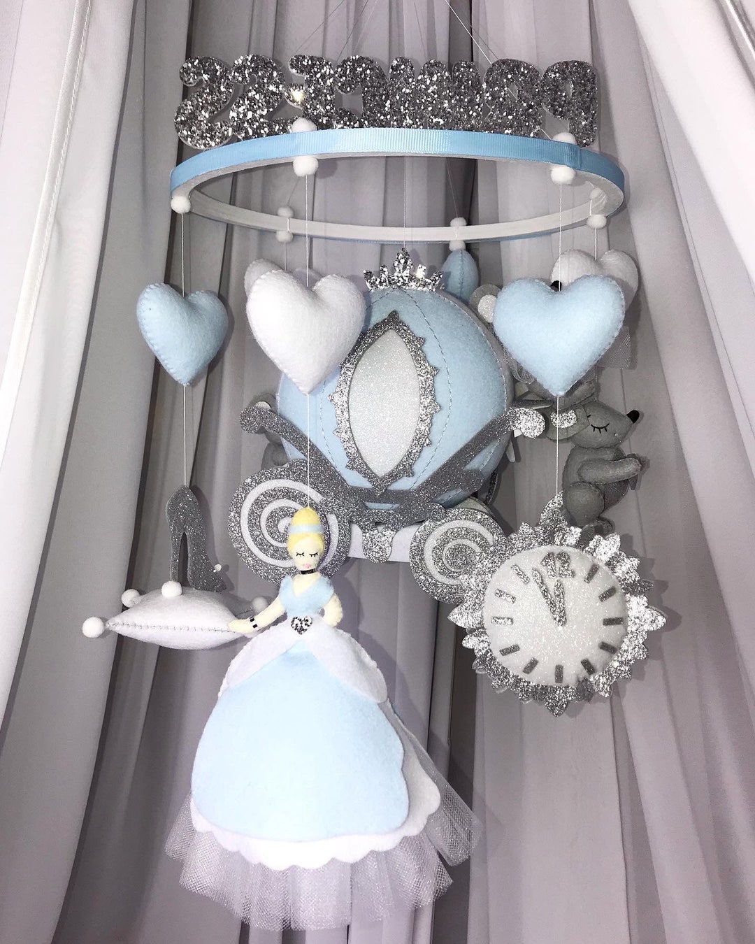 Princess Baby Mobile Girl Cinderella Crib, Blue Felt Nursery Decor Kids ...