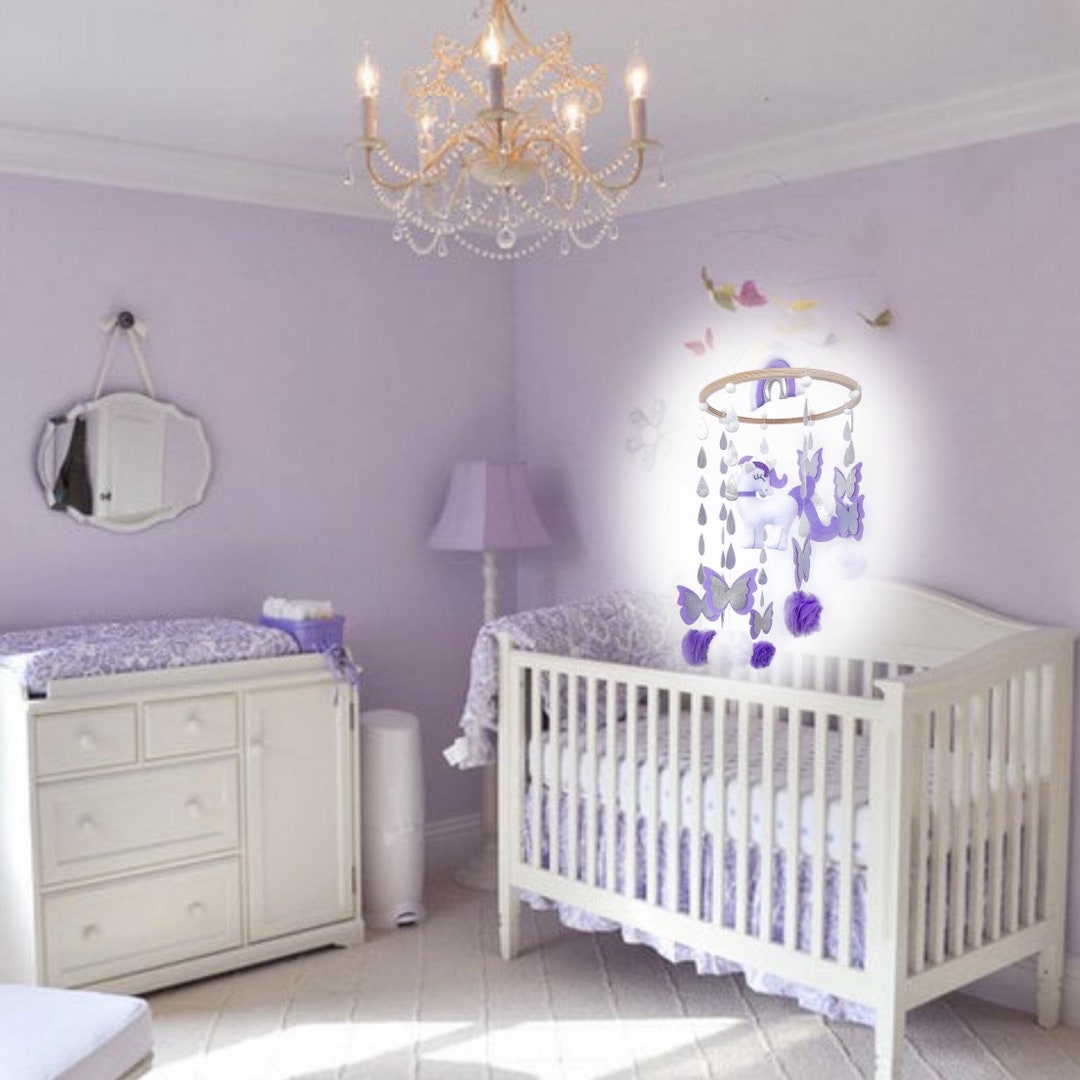 Unicorns Baby Mobile for Girl. Purple Rainbow White Horse, Flowers ...