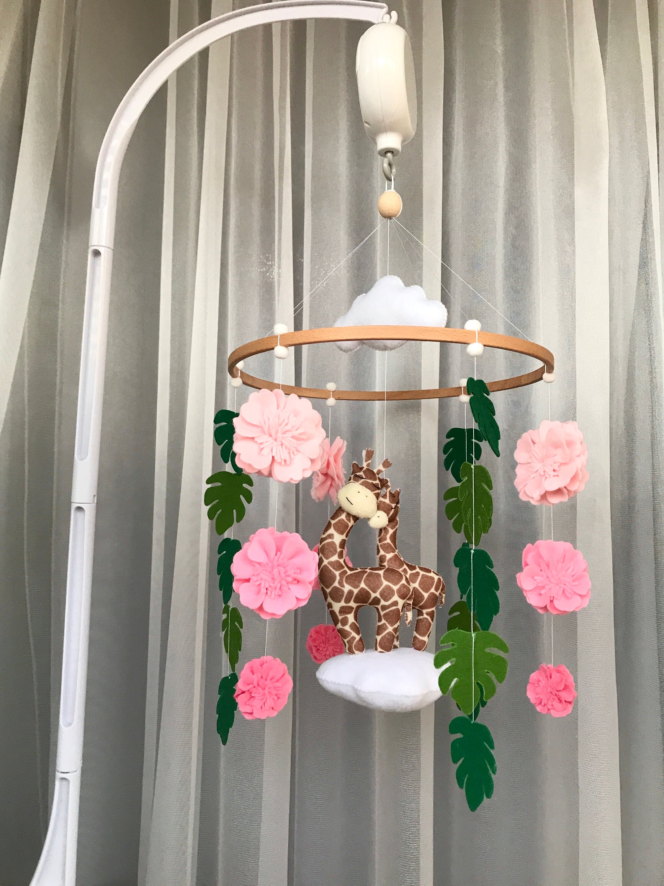 Giraffe Baby Mobile for Girl. Safari Animals Felt Hanging Monstera ...