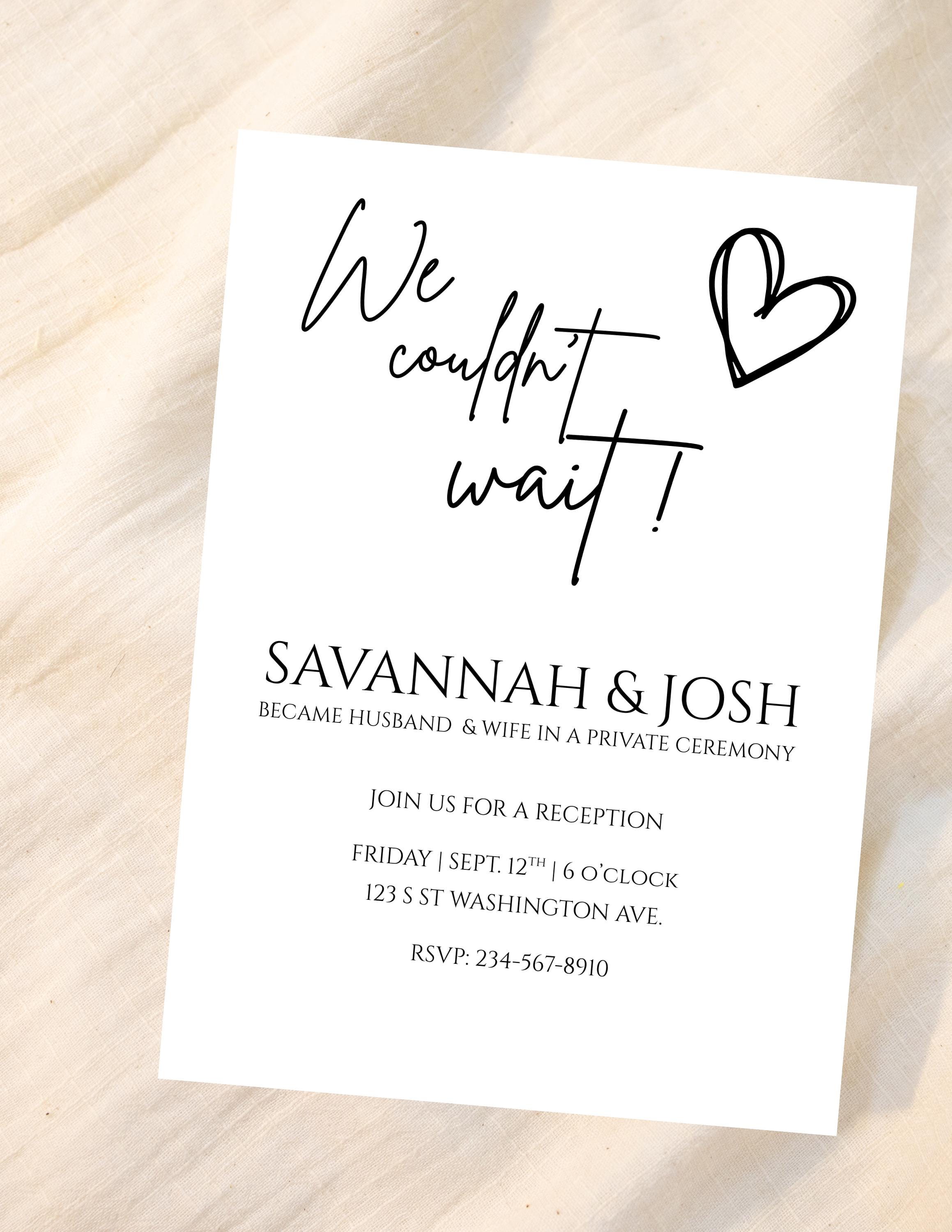 We Couldn’t Wait Reception Invitation – Elopement Announcement, Post ...