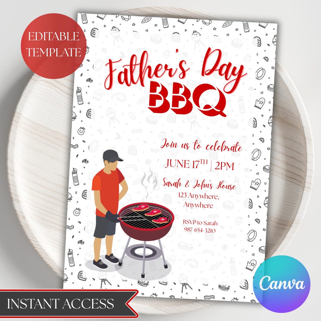 Father’s Day BBQ Invitation Template, Editable Cookout Invite, Grill ...