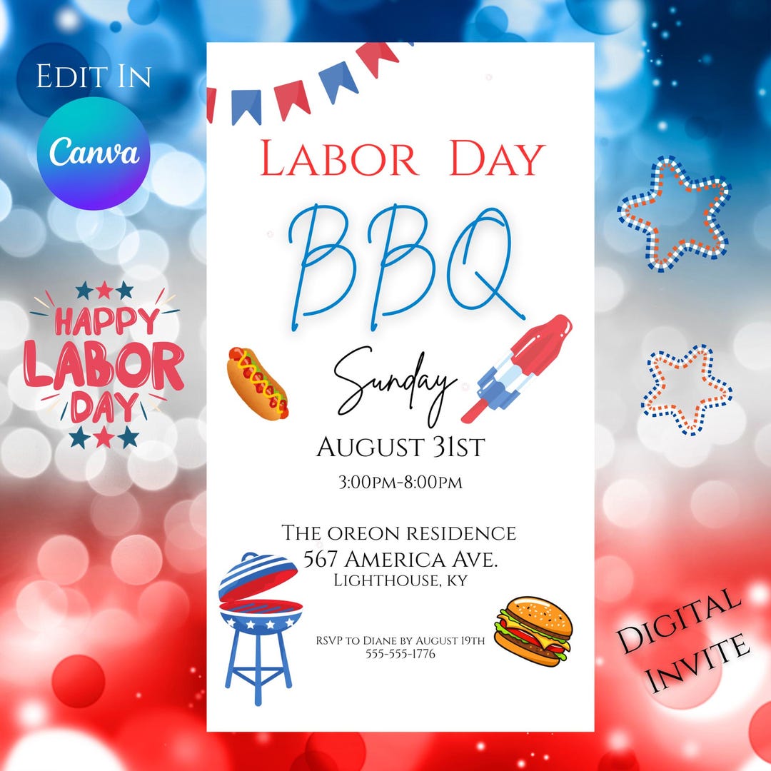 Labor Day Animated BBQ Digital Invitation | Patriotic Party Evite ...