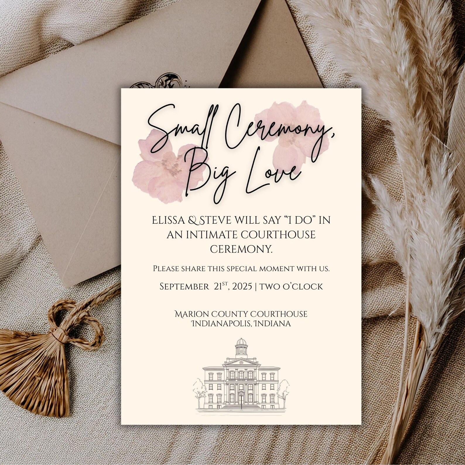 Courthouse Wedding Invitation: Minimalist Editable Template (instant ...