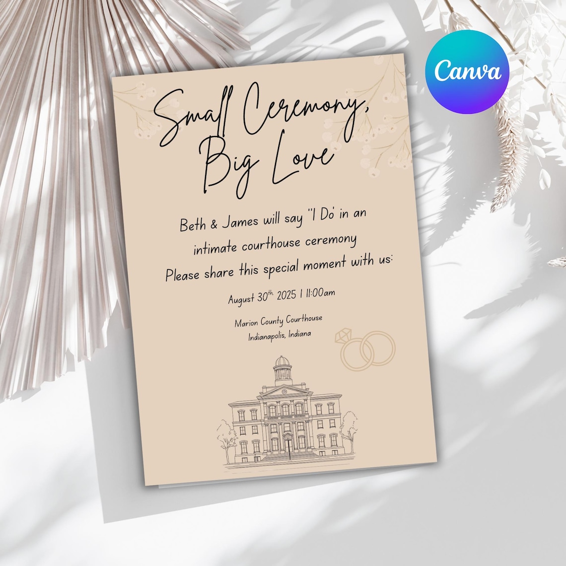 Courthouse Wedding Invitation | Civil Ceremony Wedding Invite ...