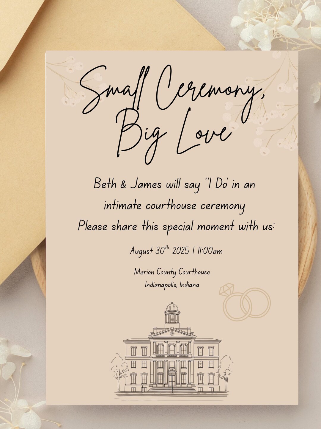 Courthouse Wedding Invitation | Civil Ceremony Wedding Invite ...