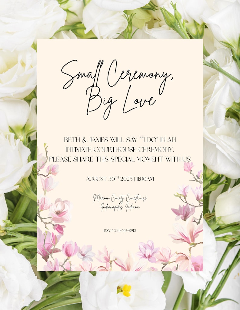 Courthouse Wedding Invitation | Civil Ceremony Wedding Invite ...
