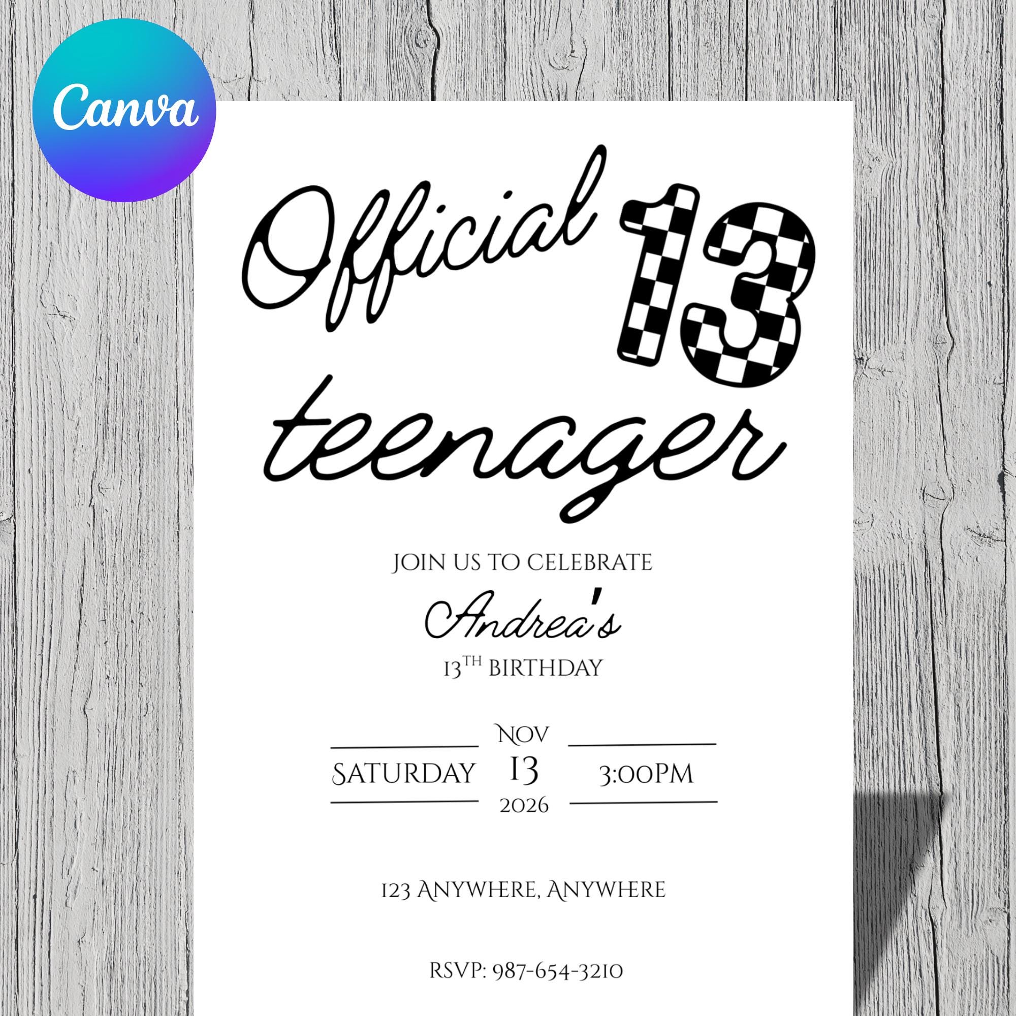 Official 13 Teenager Birthday Invitation Template | Trendy 13th ...