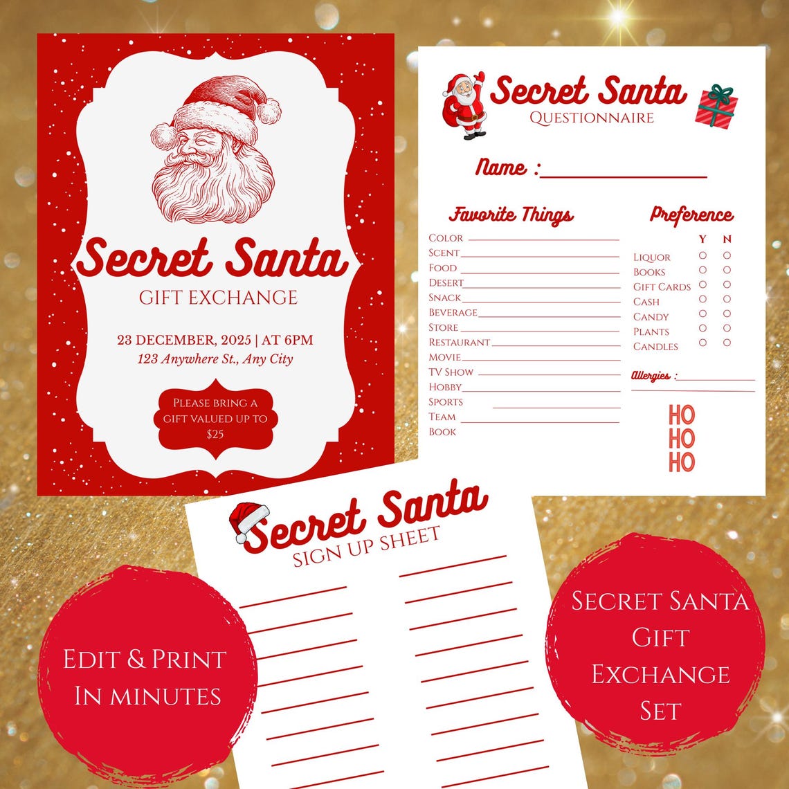 Secret Santa Kit Printable | Office Christmas Party Games | Holiday ...