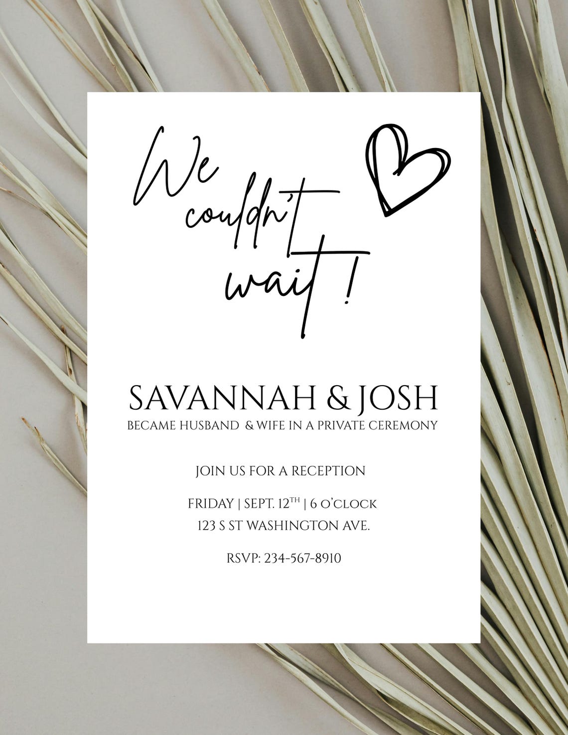 We Couldn’t Wait Reception Invitation – Elopement Announcement, Post ...
