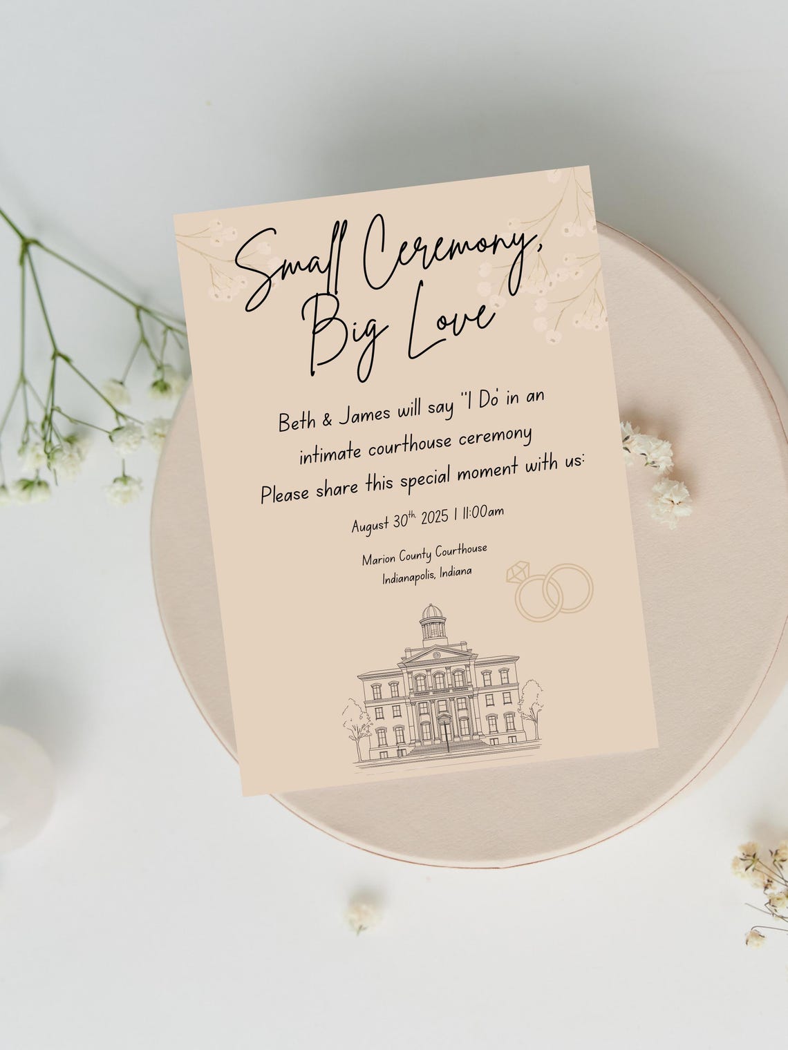 Courthouse Wedding Invitation | Civil Ceremony Wedding Invite ...