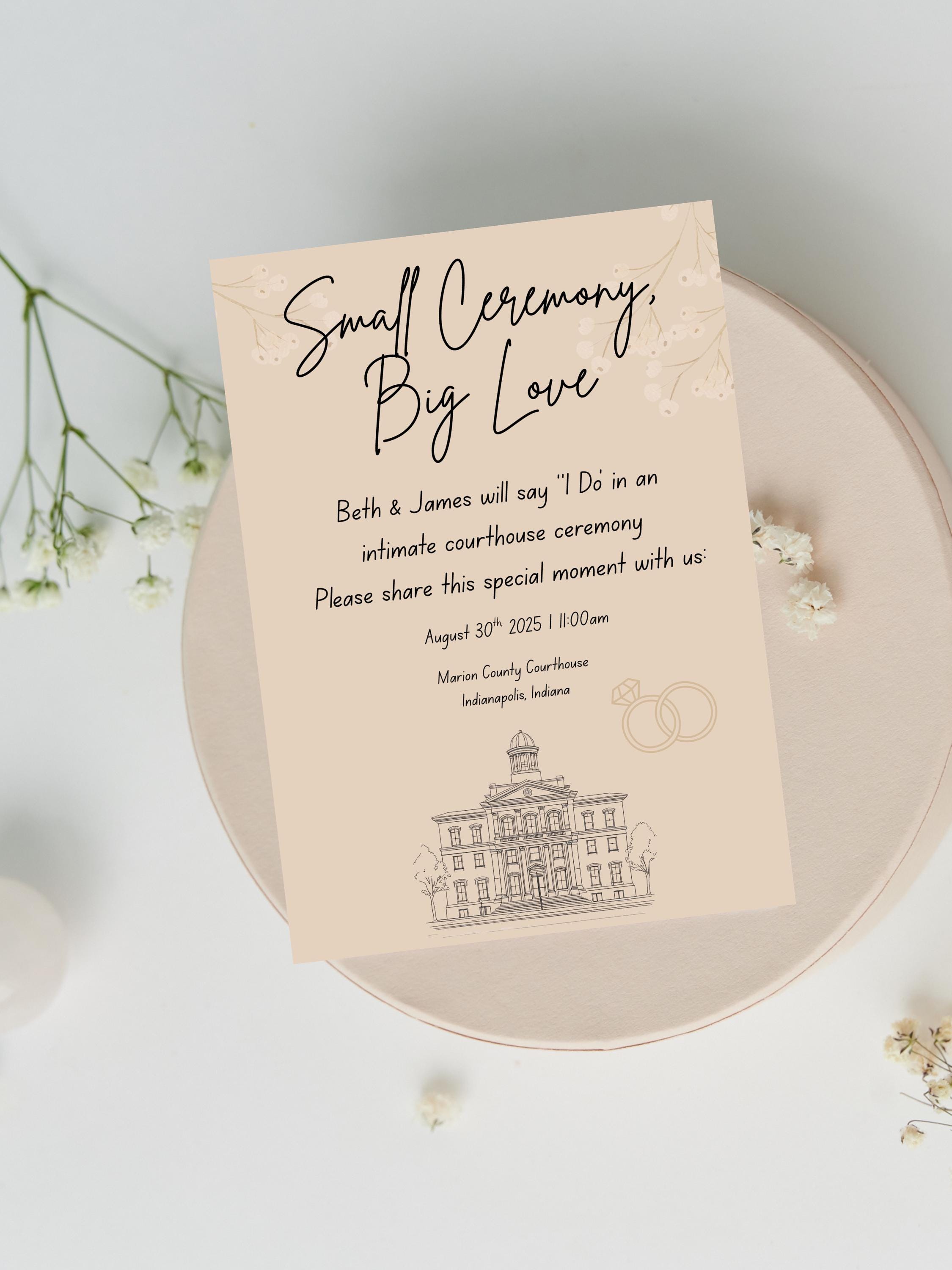 Courthouse Wedding Invitation | Civil Ceremony Wedding Invite ...