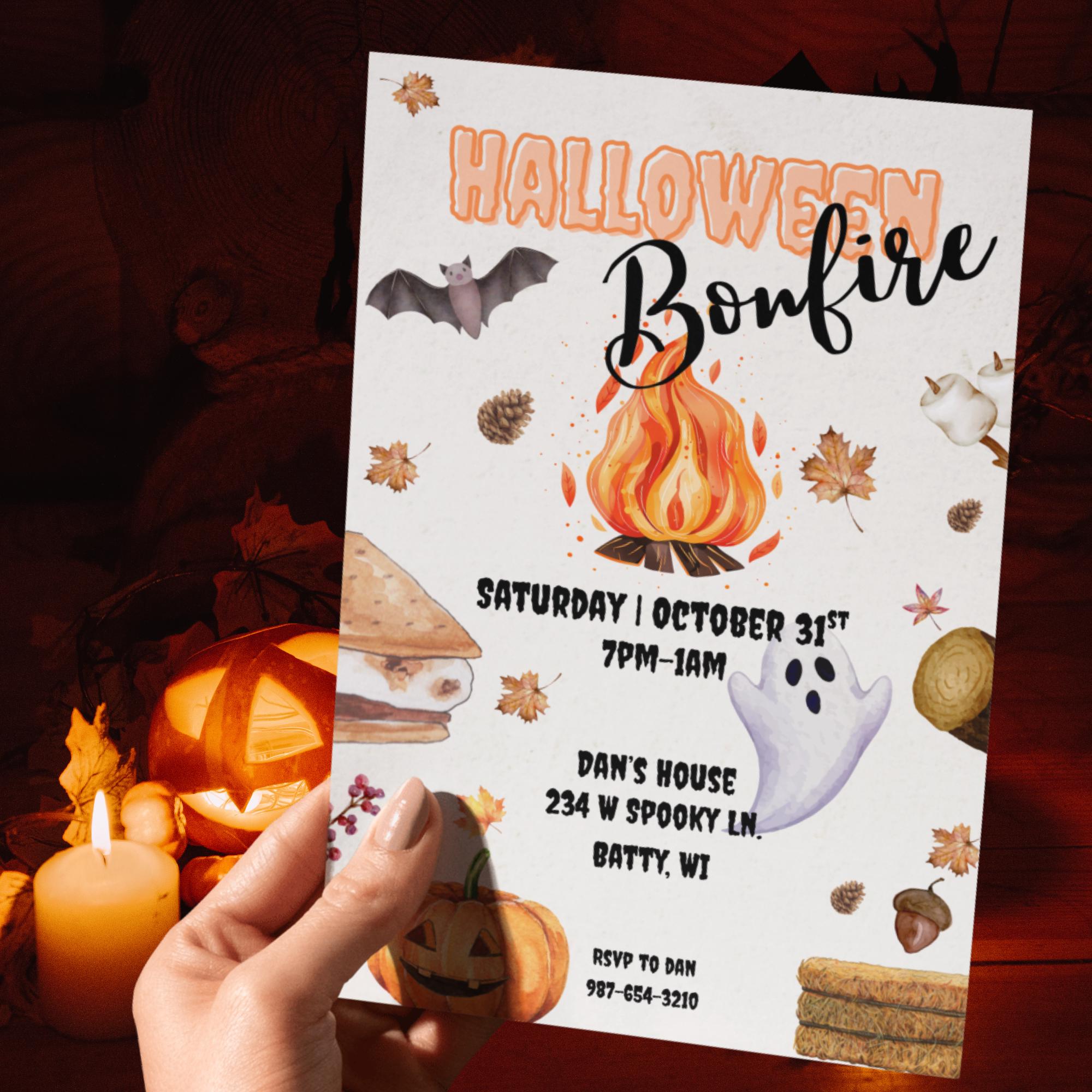 Editable Halloween Bonfire Invitation | Fall Party Invite 5x7 & Mobile ...