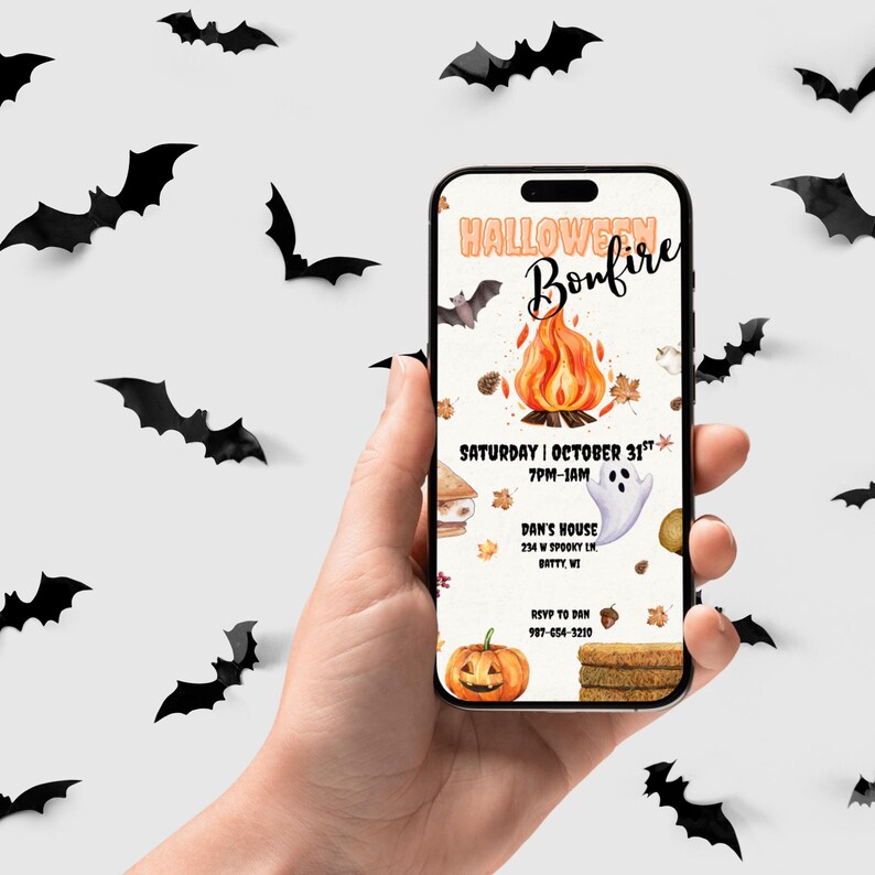Editable Halloween Bonfire Invitation | Fall Party Invite 5x7 & Mobile ...