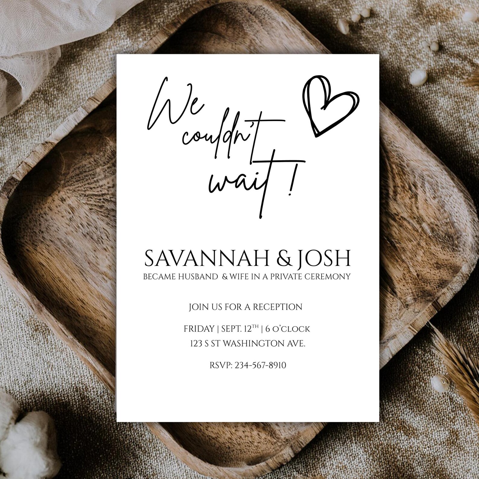 We Couldn’t Wait Reception Invitation – Elopement Announcement, Post ...