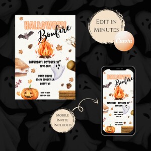 Editable Halloween Bonfire Invitation | Fall Party Invite 5x7 & Mobile ...