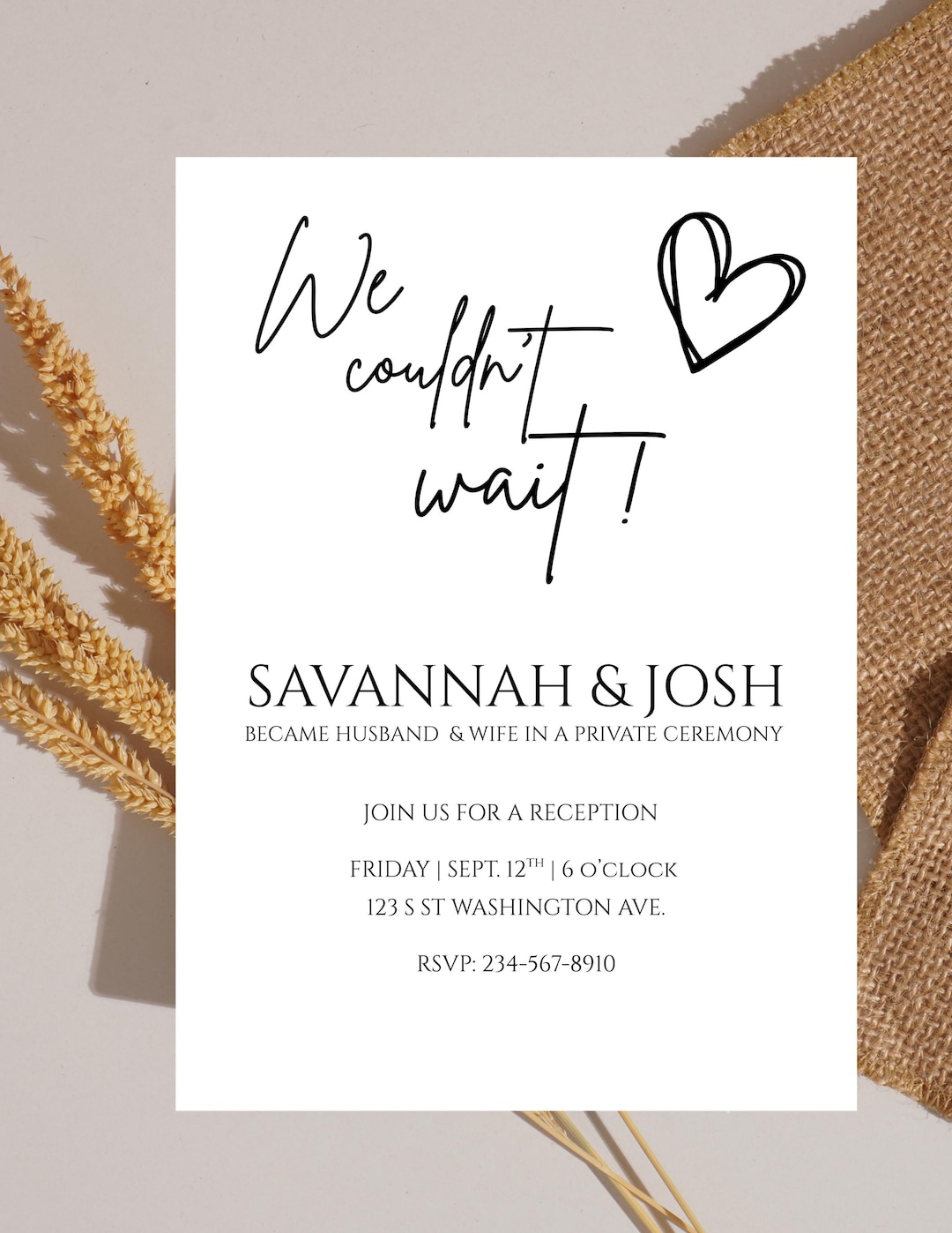 We Couldn’t Wait Reception Invitation – Elopement Announcement, Post ...