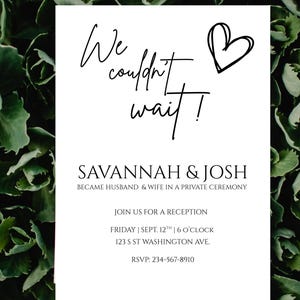We Couldn’t Wait Reception Invitation – Elopement Announcement, Post ...