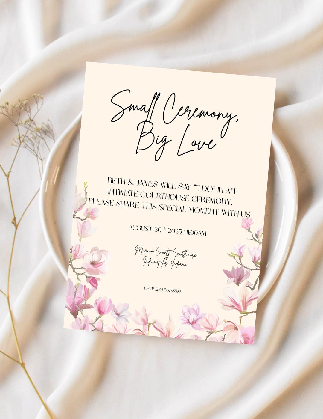 Modern Courthouse Wedding Invitation | Civil Ceremony Wedding Invite ...