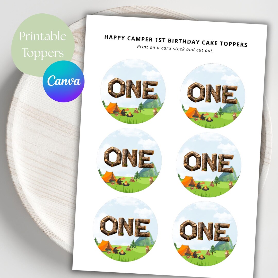Happy Camper Cupcake Toppers | Camping Birthday Cupcake Toppers | One ...
