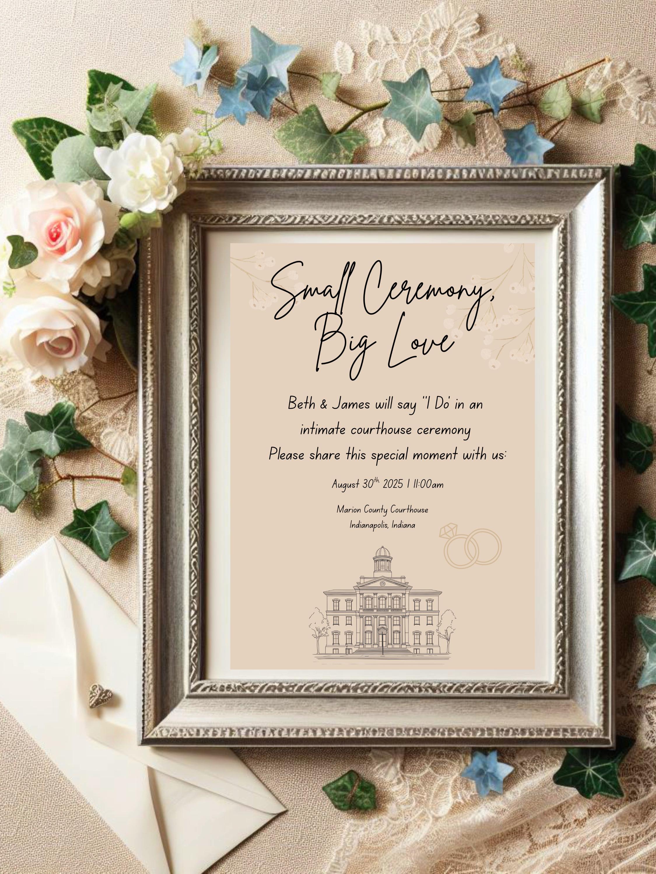 Courthouse Wedding Invitation | Civil Ceremony Wedding Invite ...