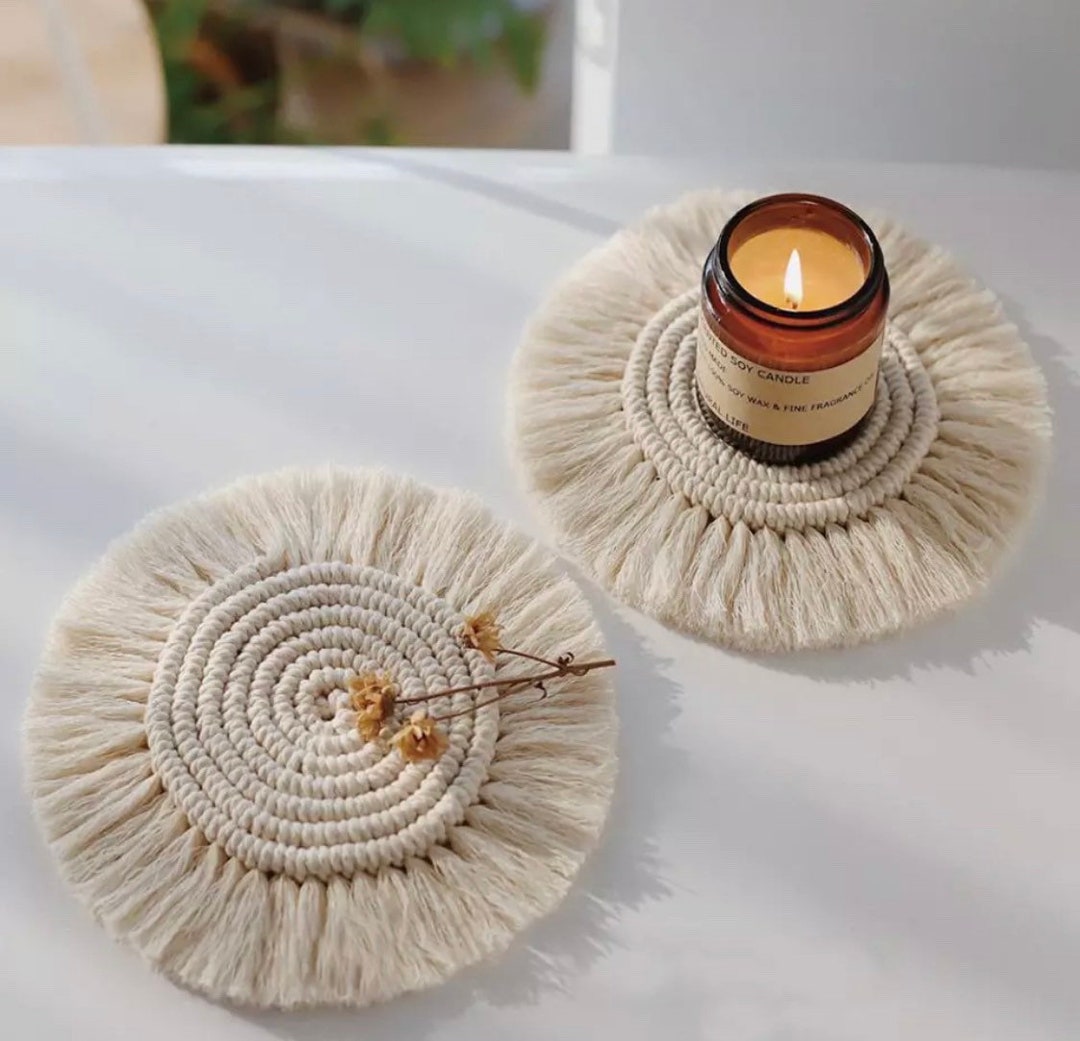 Macrame Coasters , Boho Coaster , Circle Coaster With Frills ...