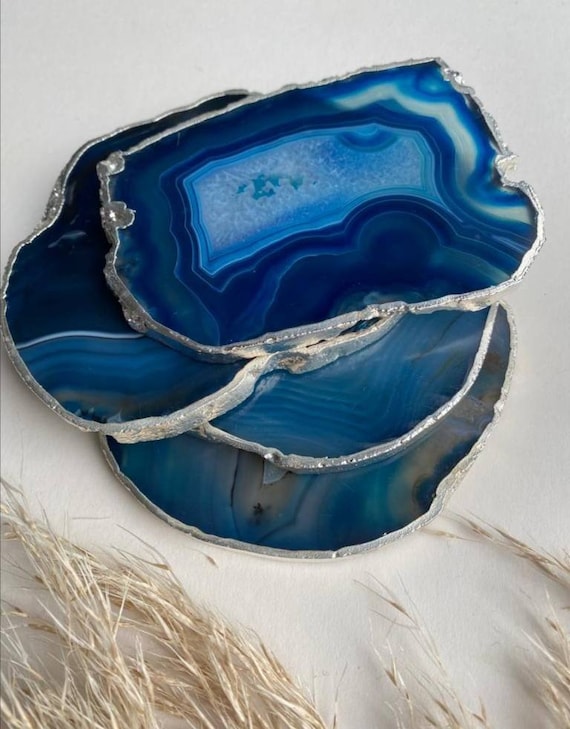 Blue Agate Coaster Coasters in the UK Silver Edged Coasters - Etsy