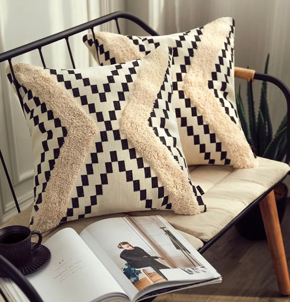Scandi Cushion Black and White Geometric Cushion Monochrome - Etsy UK