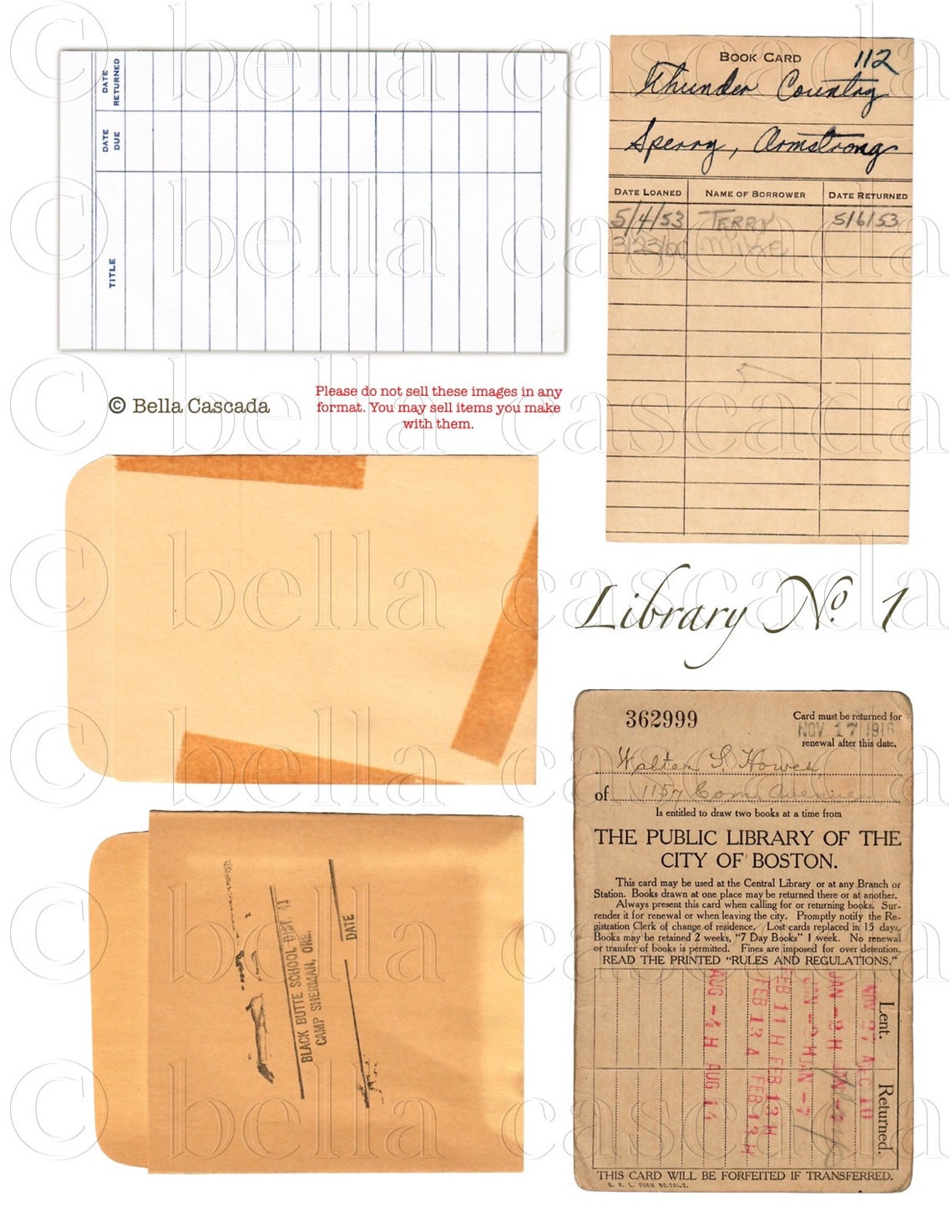 Vintage Library Cards and Pockets Ephemera Printable Digital Download ...