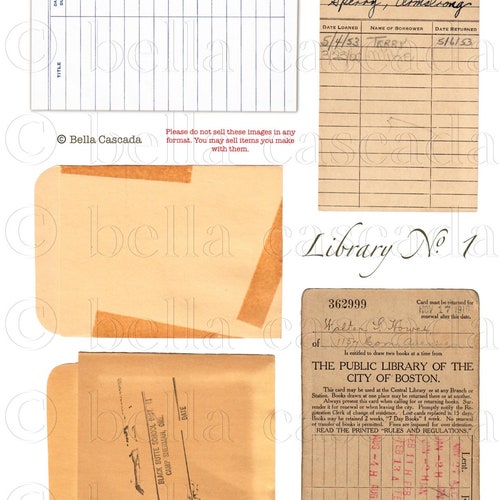 Vintage Library Cards and Pockets Ephemera Printable Digital - Etsy