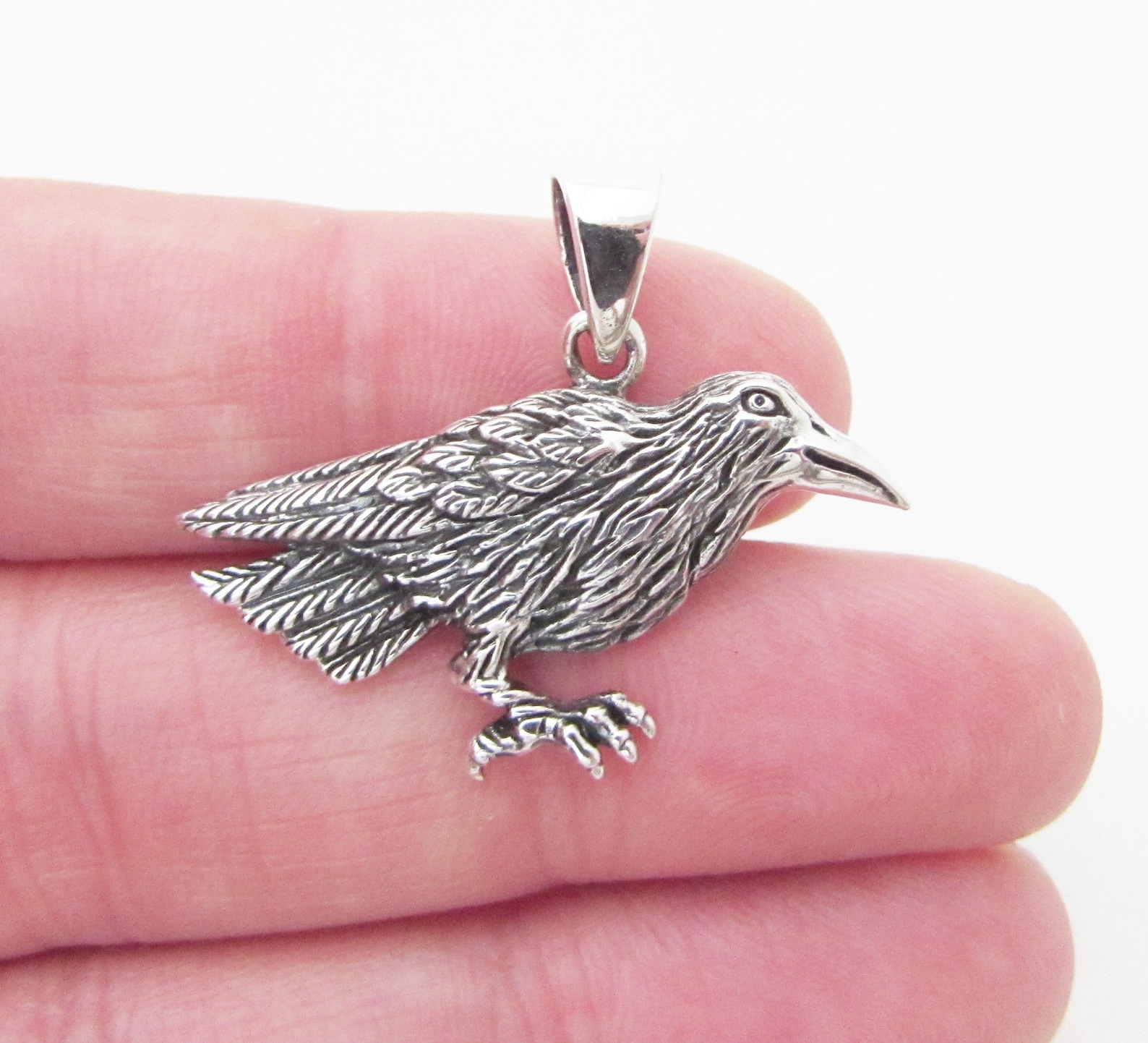 Sterling Silver 925 Crow Bird Pendant Silver Raven Bird - Etsy